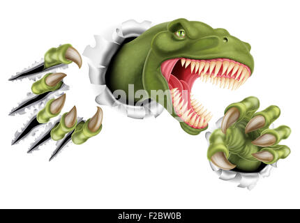 An illustration of a T Rex, Tyrannosaurus Rex dinosaur ripping through a wall Stock Photo - Alamy