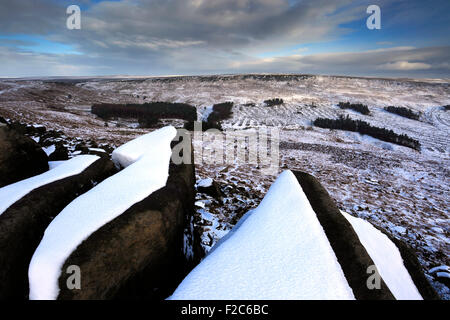 January, winter snow view, Burbage rocks, Burbage moor, near Hathersage ...