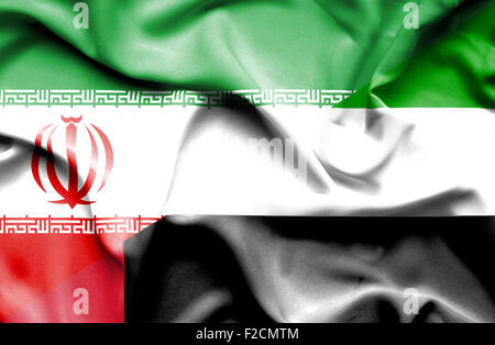 Emirates and Iran flags. 3D Waving flag design. Iran United Arab ...