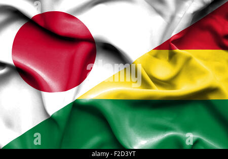 Bolivia and Japan flags. 3D Waving flag design. Bolivia Japan flag ...