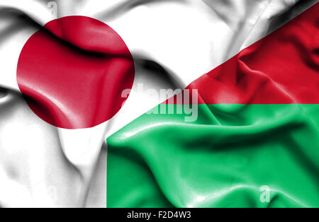 Japan and Madagascar flags. 3D Waving flag design. Japan Madagascar ...
