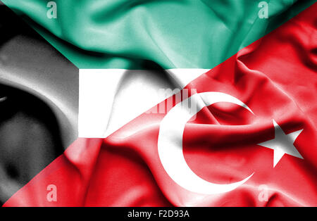 Kuwait and Turkey flags. 3D Waving flag design. Turkey Kuwait flag ...