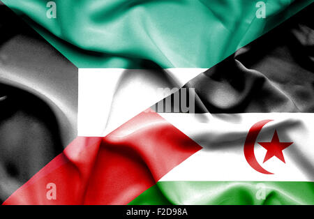 Kuwait and Western Sahara flags. 3D Waving flag design. Western Sahara ...