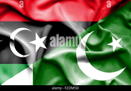Libya and Pakistan flags. 3D Waving flag design. Pakistan Libya flag ...