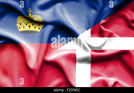 Waving flag of Lichtenstein and Denmark Stock Photo - Alamy