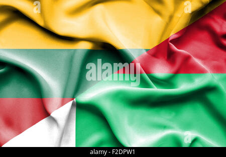 Lithuania and Madagascar flags. 3D Waving flag design. Lithuania ...