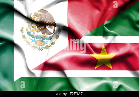 Mexico and Suriname flags. 3D Waving flag design. Mexico Suriname flag ...