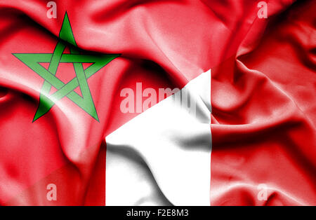 Morocco and Peru flags. 3D Waving flag design. Morocco Peru flag ...
