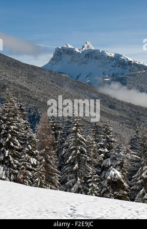 A picturesque winter scene in the Dolomites region of Northern Italy ...