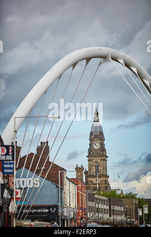 Bolton town hall in the County of Lancashire framed by Gateway Bridge ...