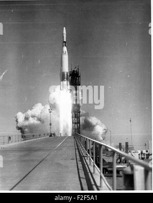 Ranger 1 spacecraft launch, Atlas-Agena rocket, 1961. Ranger 1 was a ...