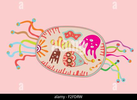 Cartoon bacteria character as a red disease monster creature as a ...