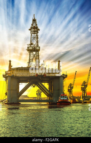 Drilling platform in the port. Towing of the oil platform Stock Photo ...