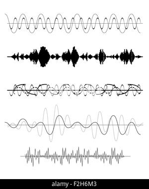 set of audio waveforms or sound waves, speech, noise or music symbol vector illustration Stock ...