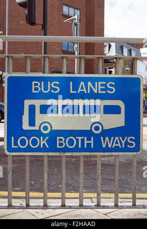 look both ways road sign with bus in blurred motion, kingston upon ...