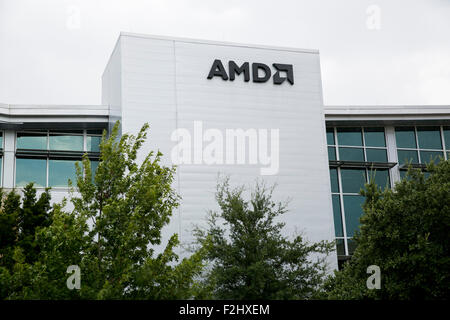 The logo of Advanced Micro Devices (AMD) on its R&D facility in ...