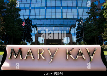 A logo sign outside of the headquarters of Mary Kay, Inc., in Addison ...