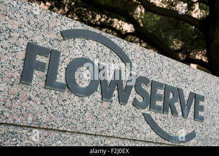 A logo sign outside of the headquarters of The Flowserve Corporation in ...