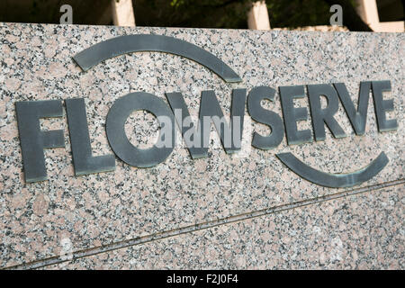 A logo sign outside of the headquarters of The Flowserve Corporation in ...