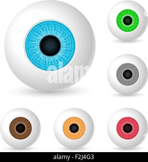 A set of eyeballs. Green human eye vector illustration. Looking right ...