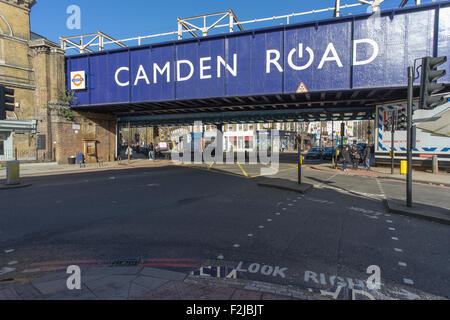 London Overground bridge at Camden Road station in Camden Town London ...