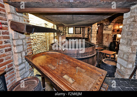 Old section of the ancient history of beer in the brewery museum in the ...