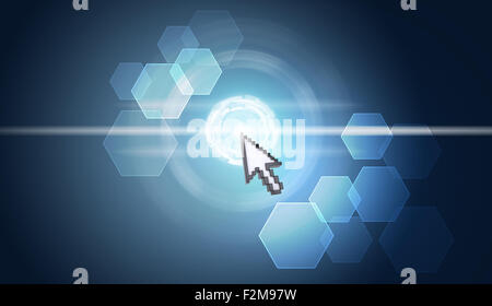 Cursor clicking on virtual blue screen with waves Stock Photo - Alamy