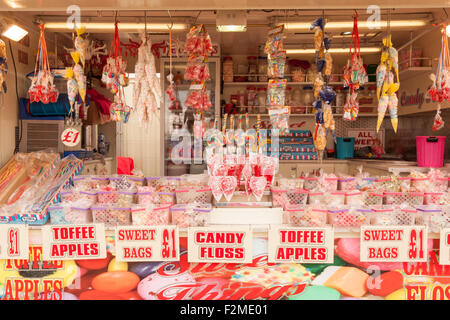 A toffee apple and candy floss sweet stall in Leicester city centre, UK ...