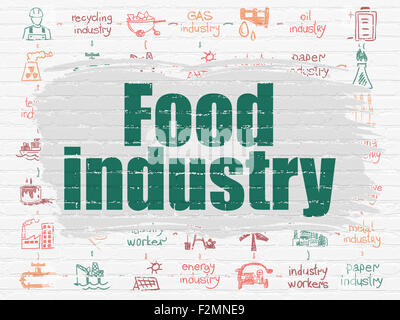 Manufacuring concept: arrow with Food Industry on grunge wall ...