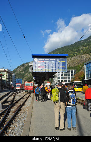 Matterhorn Gotthard Bahn train at Brig station Stock Photo - Alamy