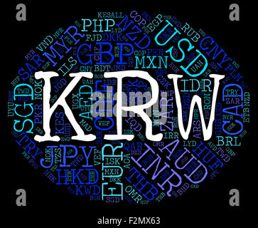 South Korean won KRW currency sign black outline isometric view ...