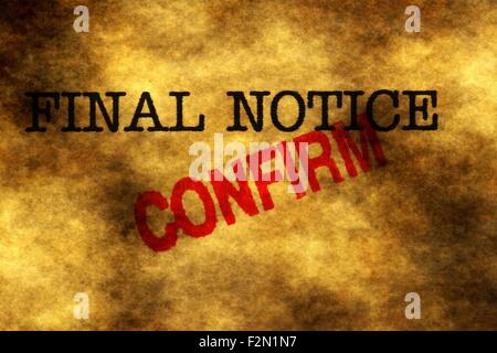 Final notice confirm Stock Photo - Alamy