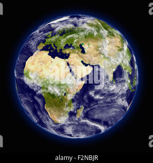 Realistic illustration of planet Earth as seen from space facing ...