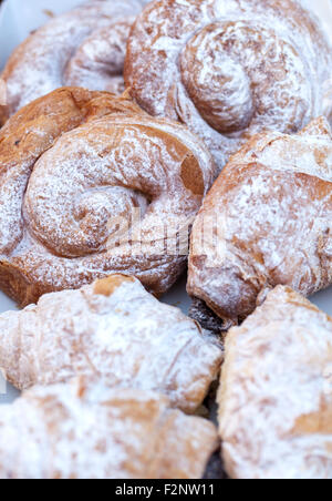 Homemade Chocolate Croissants Pain au Chocolat closeup in the plate on ...