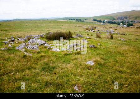 Stone hut circle at the Merrivale ceremonial complex Dartmoor national ...