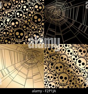 Halloween Decoration Pattern with Skull and Spider Isolated on Red ...