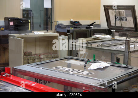 Containers of used dollar notes in the cash centre of the Federal ...