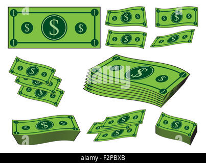 Cartoon money, dollar banknote, paper bill. Vector illustration ...