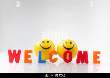 Welcome word and sign on colorful balloons isolated on white background ...