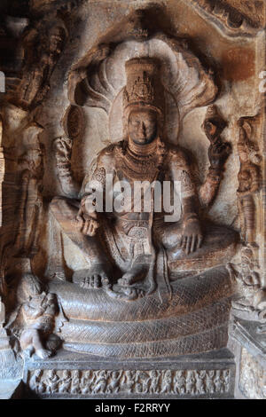 Cave 3 :Statue of Lord Vishnu on naga (snake ), Badami caves, Hampi ...