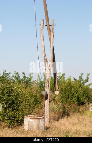 Traditional water well (well sweep or shadoof) in the Hungarian lowland ...