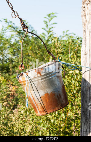 Traditional old wooden shadoof (swape, well pole, well sweep) with ...