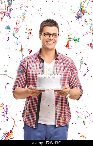 Young caucasian man streamer smiling confident sitting with arms ...