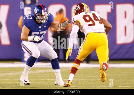 New York Giants offensive linebacker Marcus Mbow (71) takes off his ...
