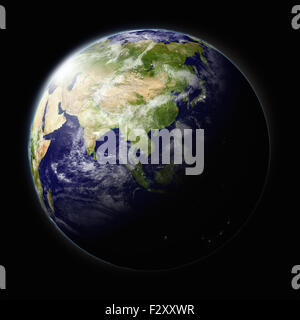 Realistic illustration of planet Earth as seen from space facing ...