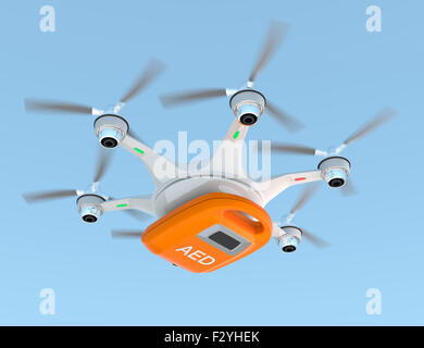 Ambulance drone delivers AED kit for emergency medical care concept ...