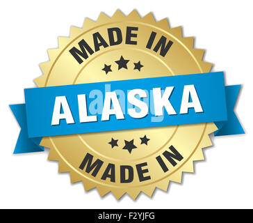 made in Alaska gold badge with red ribbon Stock Photo - Alamy