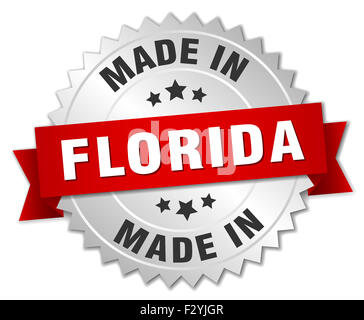 made in Florida silver badge with blue ribbon Stock Photo - Alamy