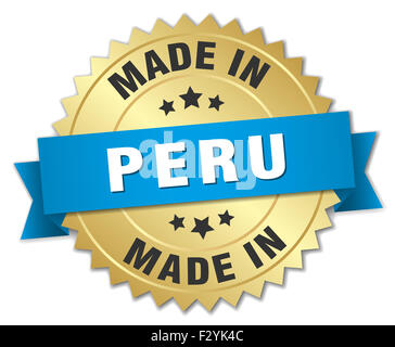 made in Peru gold badge with red ribbon Stock Photo - Alamy