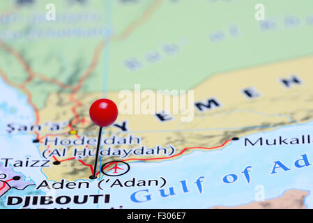 Aden pinned on a map of Yemen Stock Photo - Alamy